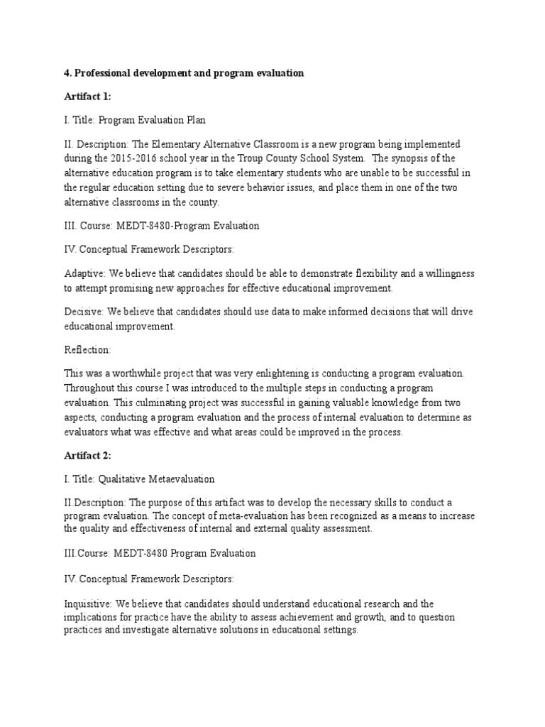 Professional Development and Program Evaluation Artifact 1 | PDF ...