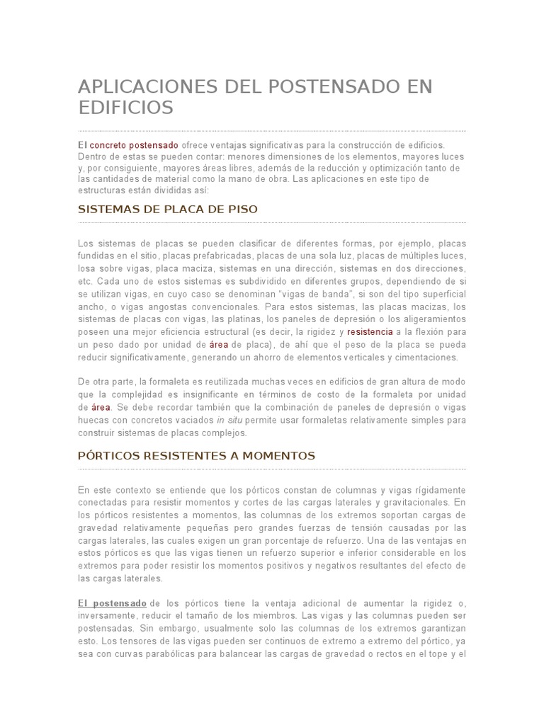 Aplicaciones Del Postensado en Edificios | PDF | Rigidez | Gravedad