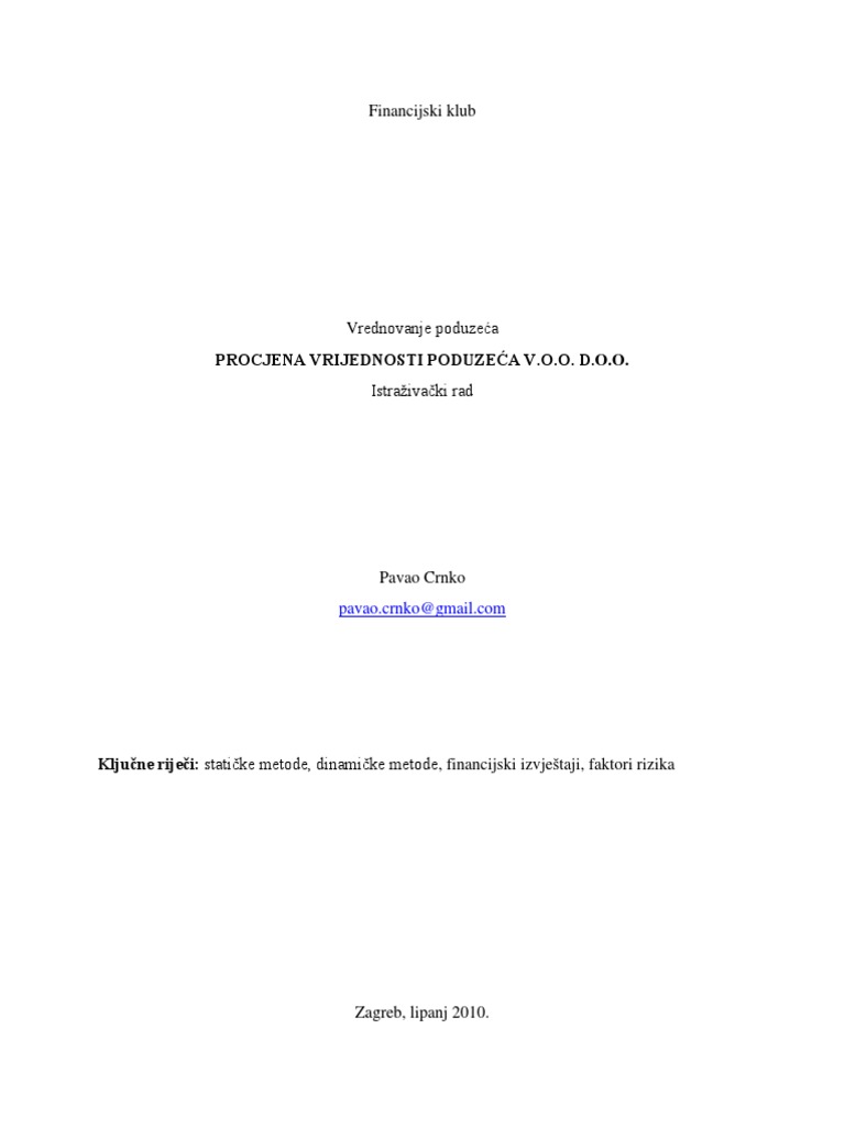 Procjena Vrijednosti Preduzeća | PDF
