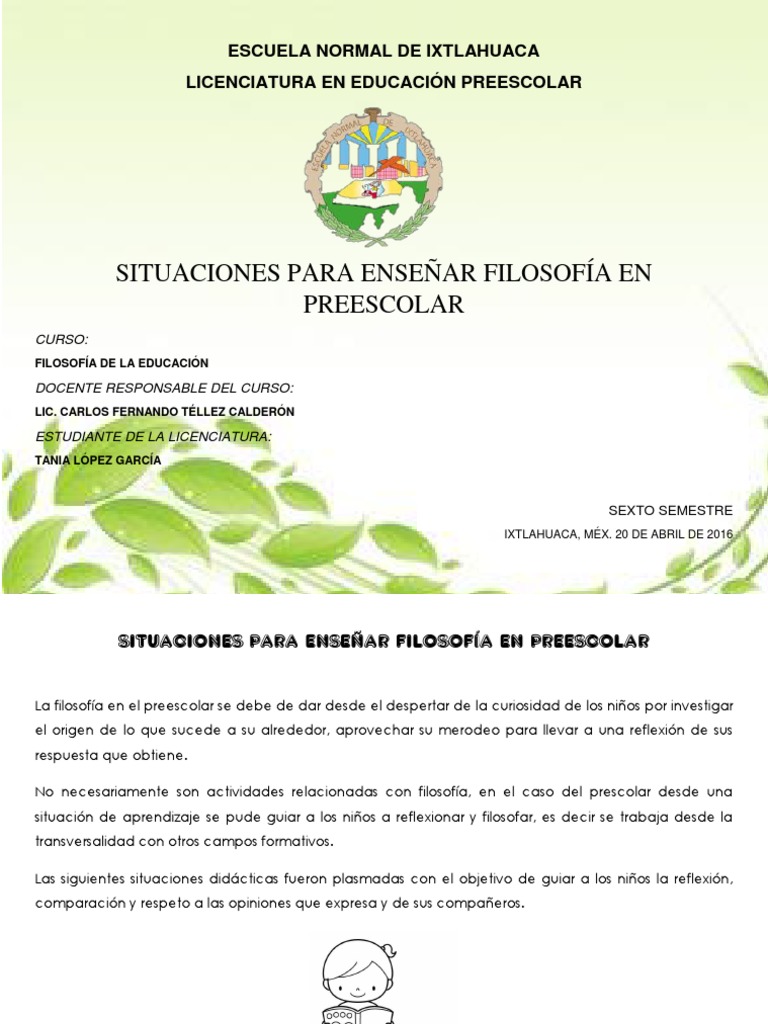 Filosofia en Preescolar | PDF | Jardín de infancia | Comportamiento