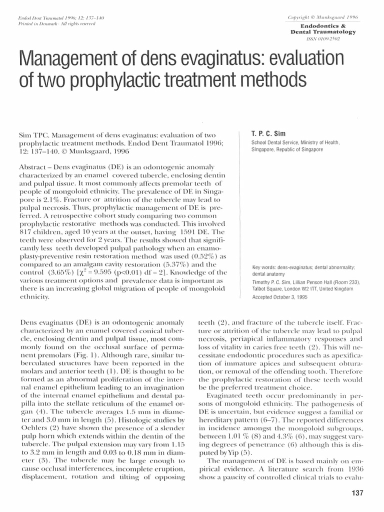 Management of Dens Evaginatus - Evaluation of Two Prophylactic ...