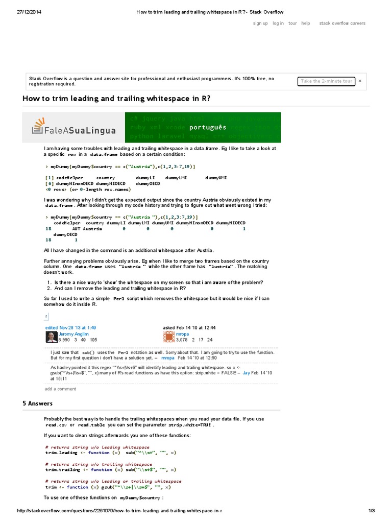 How To Trim Leading and Trailing Whitespace in R - Stack Overflow | PDF ...