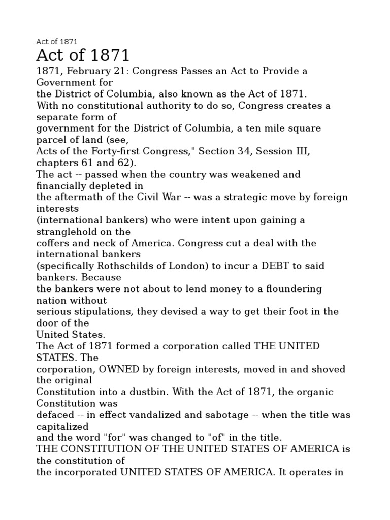 Act of 1871 Notes | PDF | United States Constitution | Sovereignty