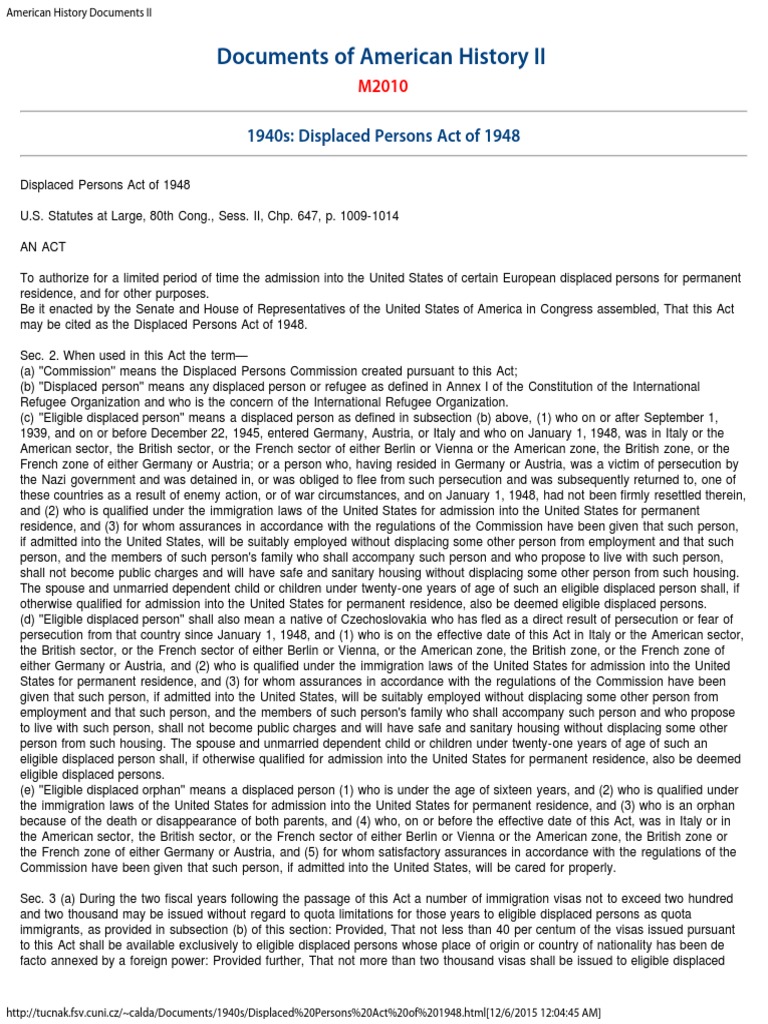 Displaced Persons Act of 1948 | PDF | Permanent Residence (United ...