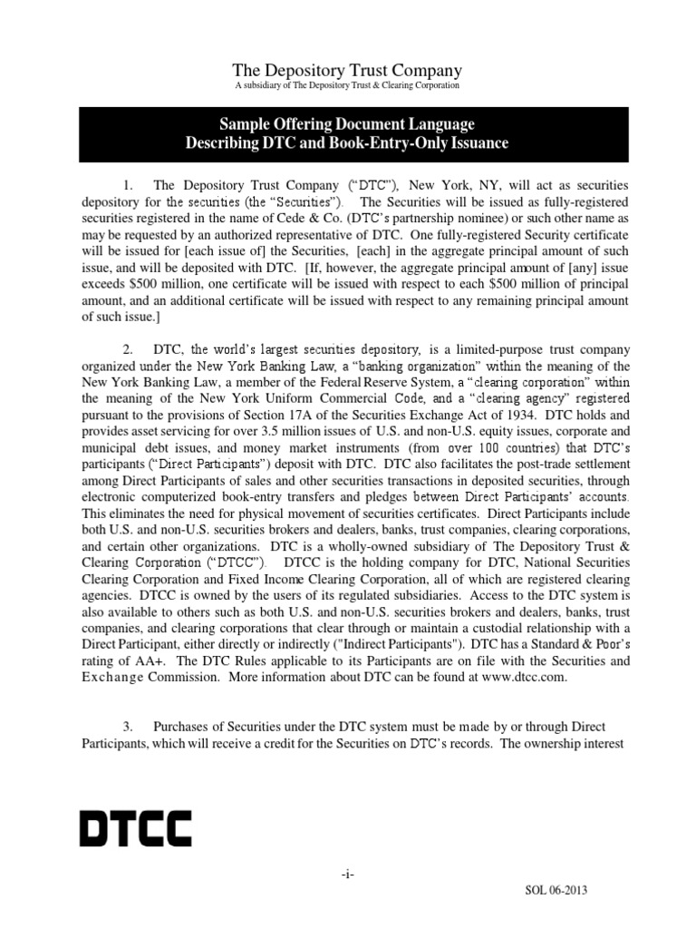 DTCC & CEDE Sample-Language | PDF | Clearing (Finance) | Securities ...