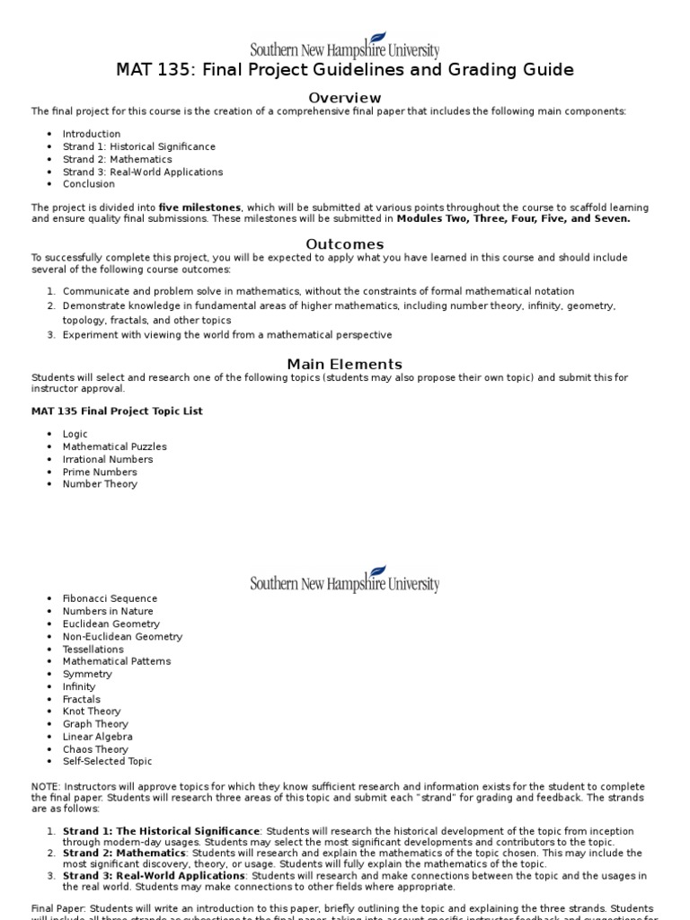 MAT 135: Final Project Guidelines and Grading Guide | PDF | Geometry ...