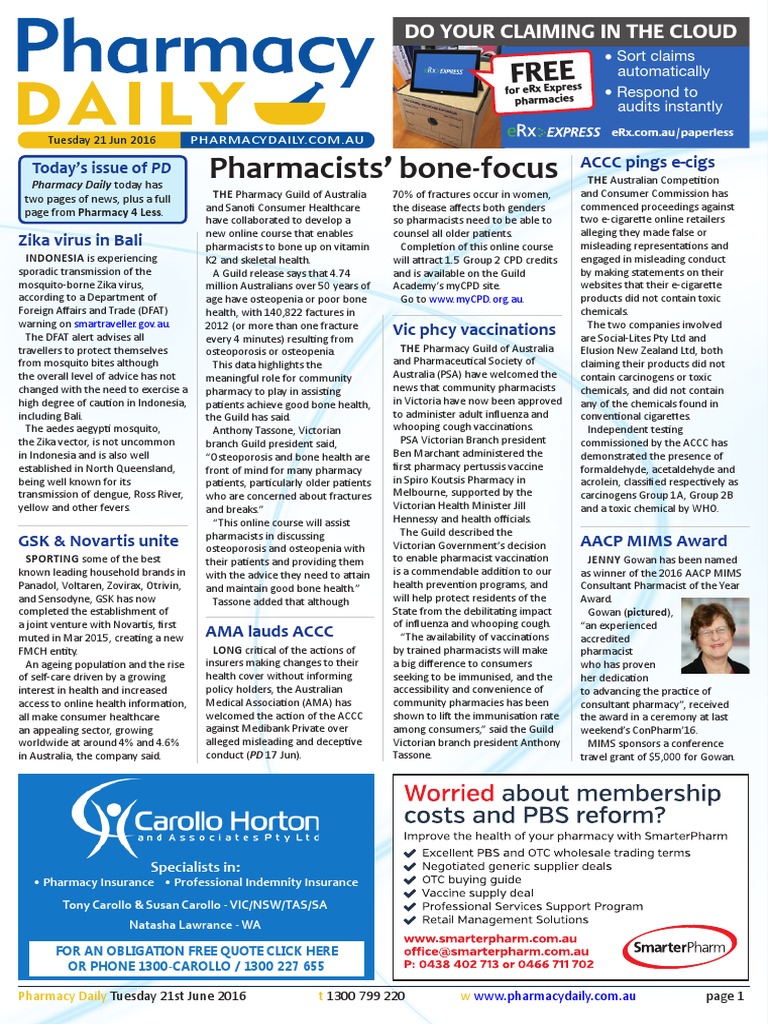 Pharmacy Daily For Tue 21 Jun 2016 - Pharmacists Bone-Focus, Vic ...