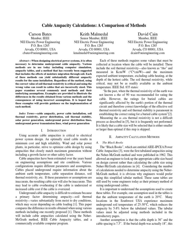 IEEE 835 Cable Ampacity Methods | PDF | Electrical Resistivity And ...