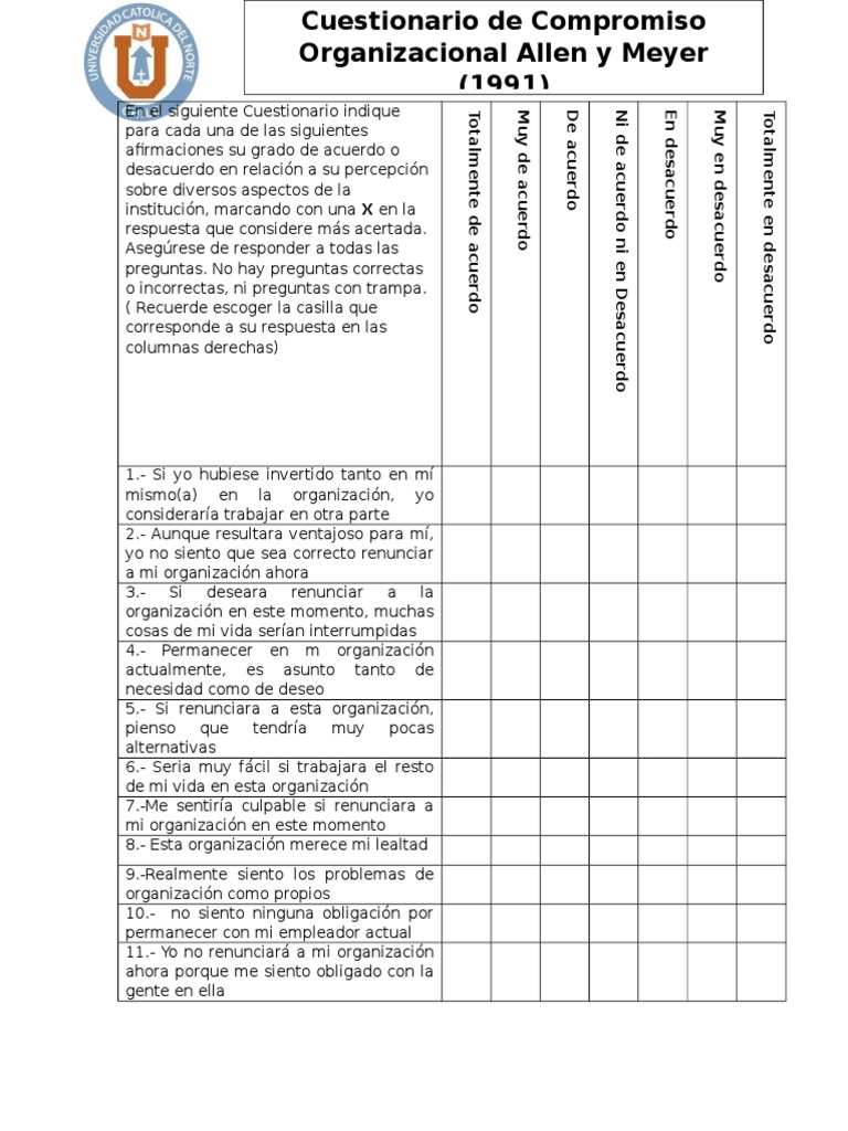 Cuestionario Compromiso | PDF | Relaciones personales, crianza y ...