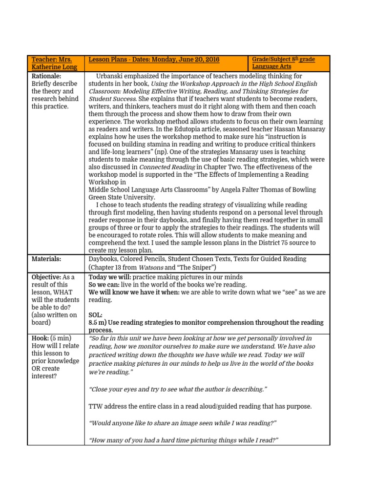 8th Grade Language Arts Lesson Plan | PDF | Lesson Plan | Reading ...