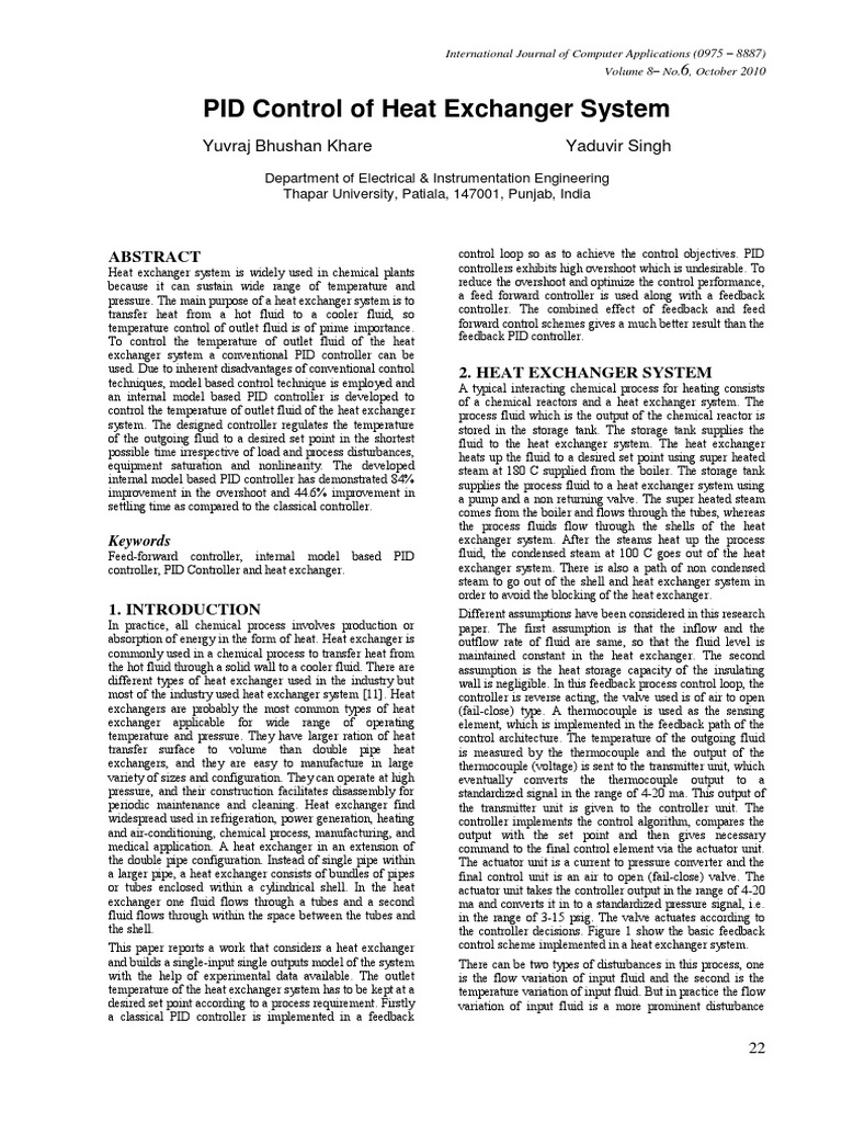 PID Control for Heat Exchanger Systems | PDF | Control Theory | Feedback
