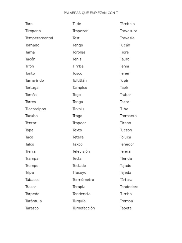 Palabras que comienzan con T | PDF