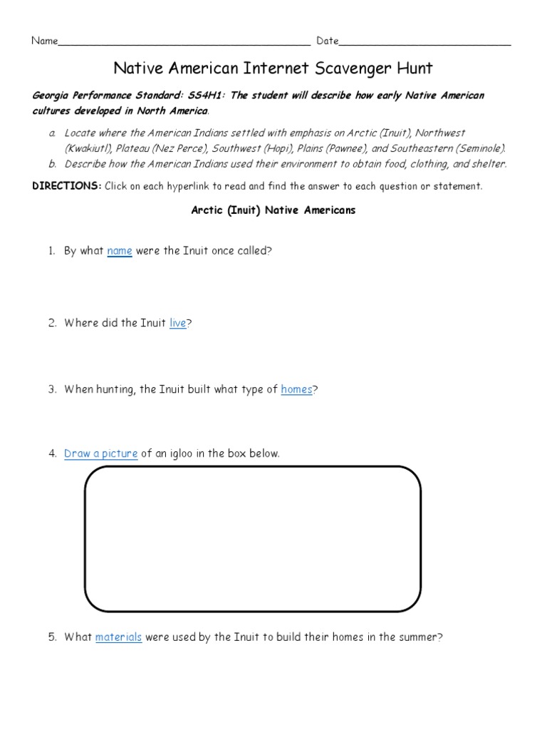 Native American Internet Scavenger Hunt | PDF | Inuit | Native ...