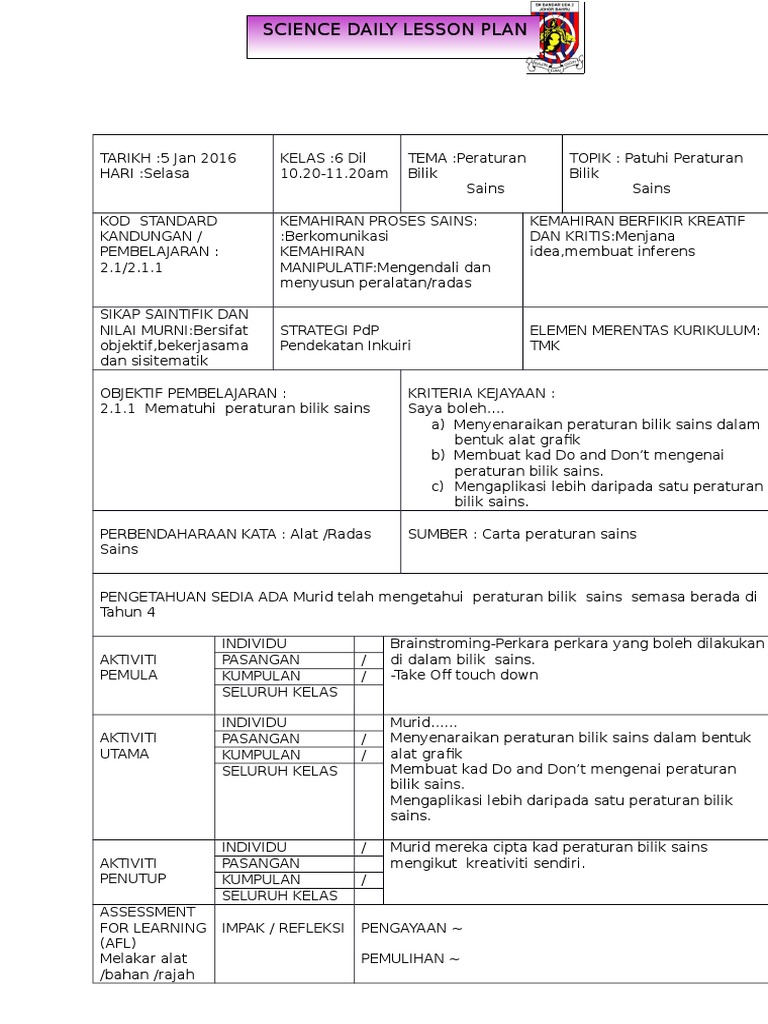 Contoh Lesson Plan 2015 | PDF