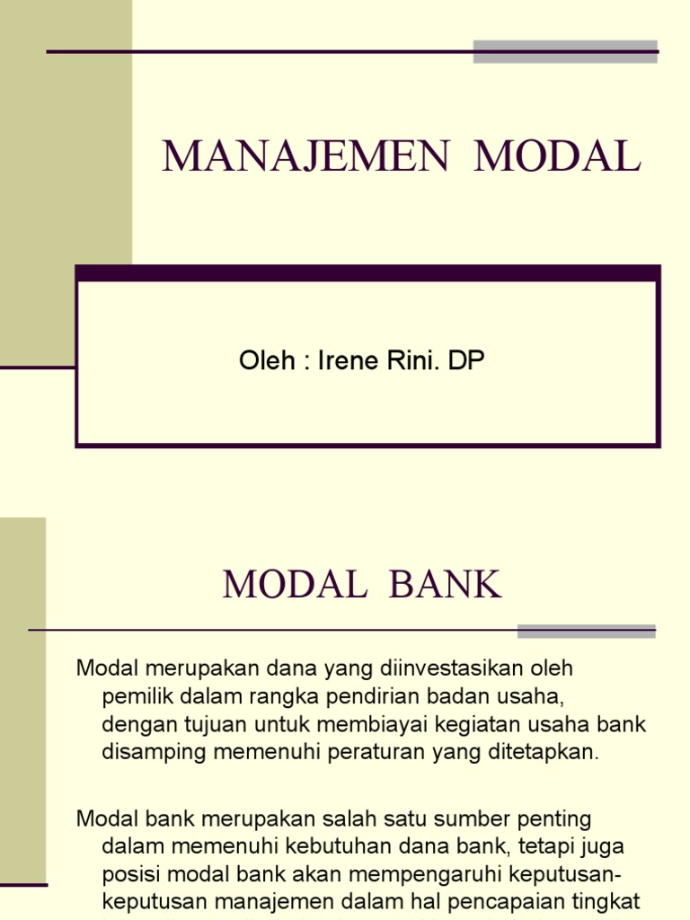 Manajemen Modal Bank | PDF | Pengelolaan Keuangan & Uang | Hukum