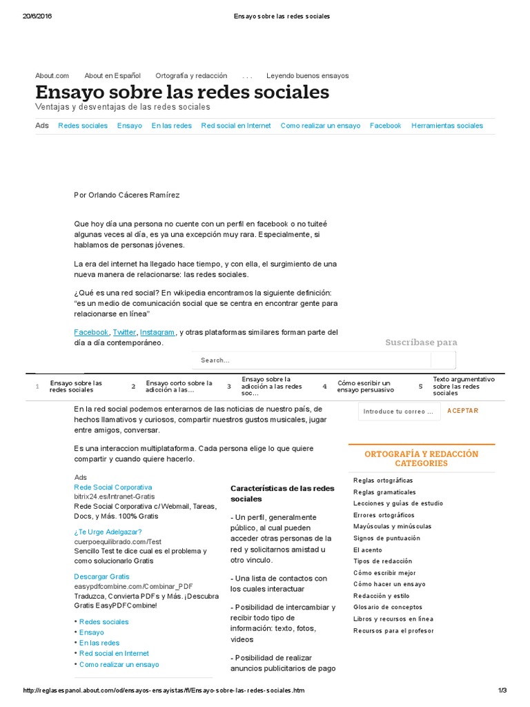 Ensayo Sobre Las Redes Sociales | PDF | Servicio de redes sociales ...