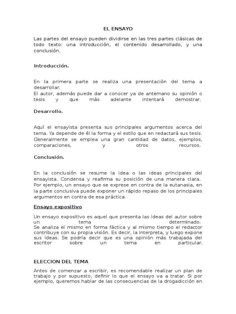 Partes Del Ensayo Ejemplo Partes Del Ensayo Ejemplo
