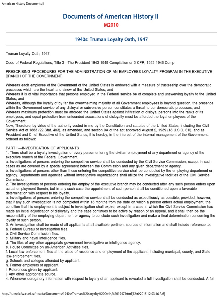Truman Loyalty Oath 1947 | PDF | Federal Government Of The United ...