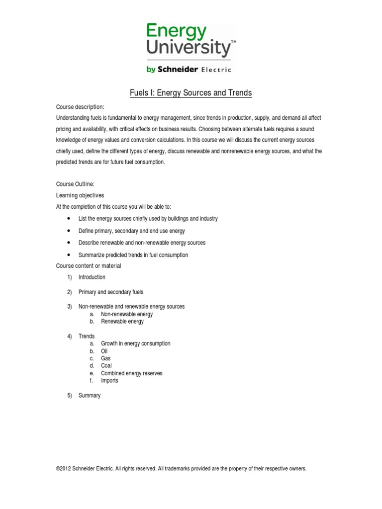 Fuels I Energy Sources and Trends Outline | PDF