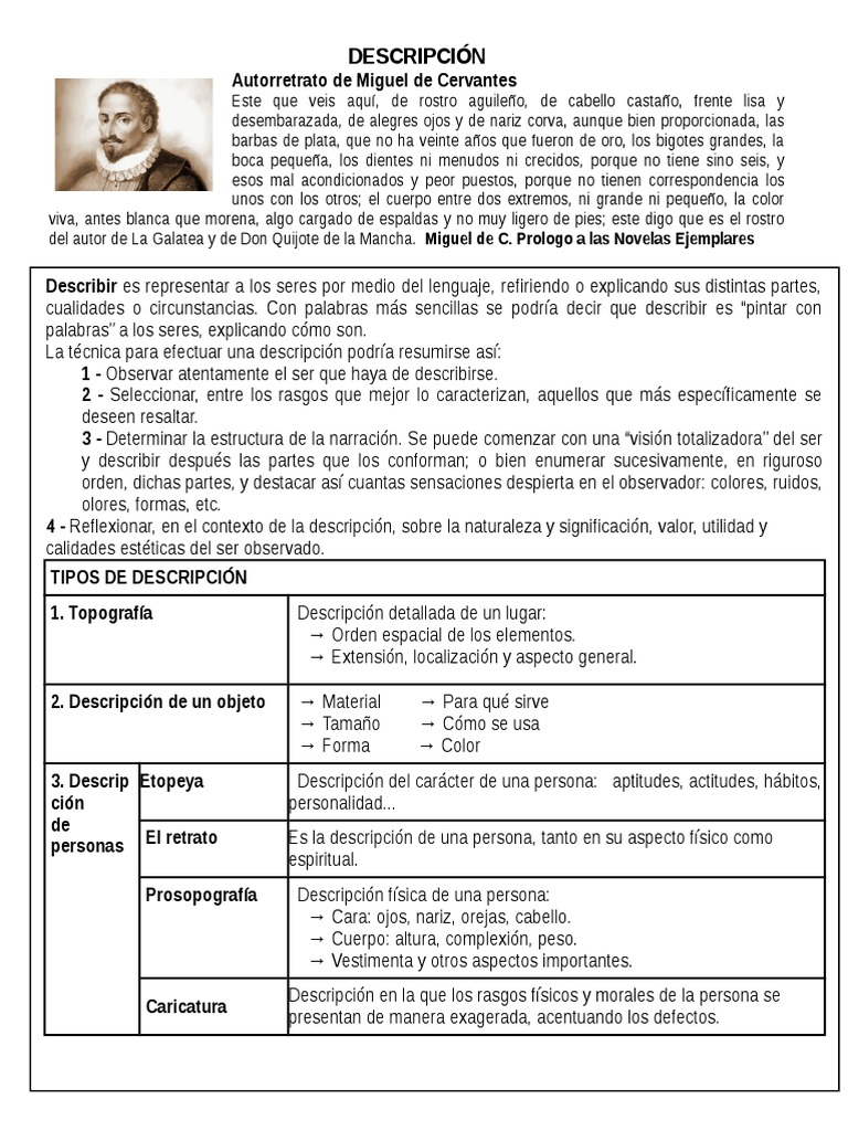 Texto Descriptivo | PDF | Miguel De Cervantes | Retrato