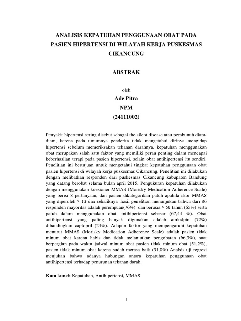 Draft Kolokium Analisis Kepatuhan Penggunaan Obat Pada Pasien Hipertensi | PDF