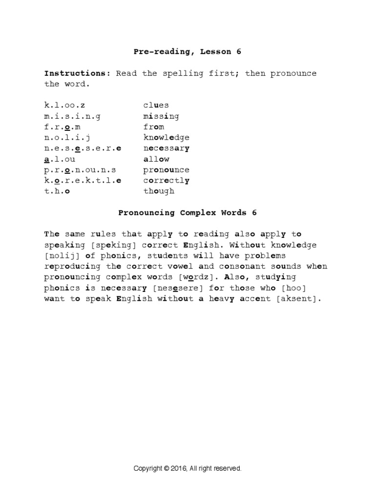 Pronouncing Complex Words 6 | PDF
