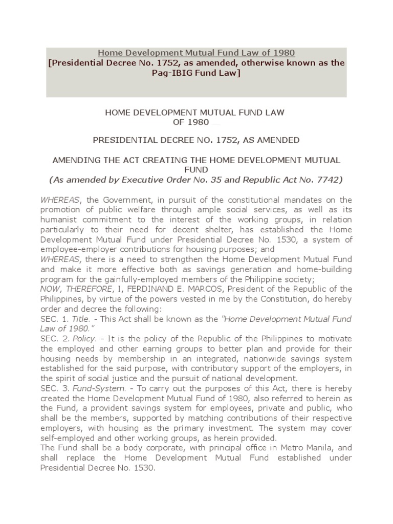 Home Development Mutual Fund Law of 1980 | PDF | Board Of Directors ...