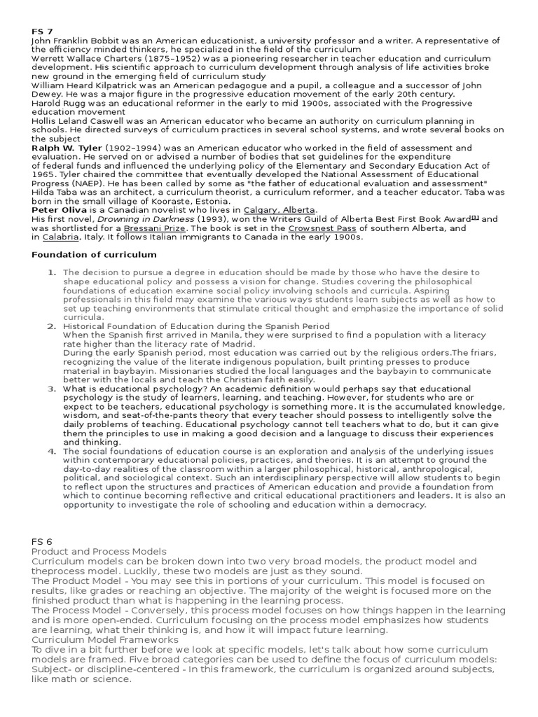 Key Figures and Concepts in Curriculum Development | PDF | Educational ...