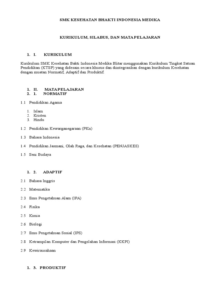SMK Kesehatan Bhakti Indonesia Medika | PDF