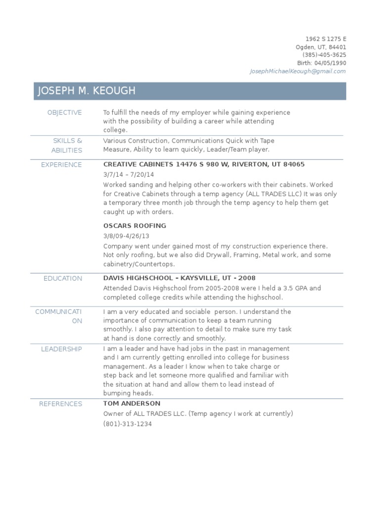Joseph M. Keough: Construction Resume | PDF | Career & Growth