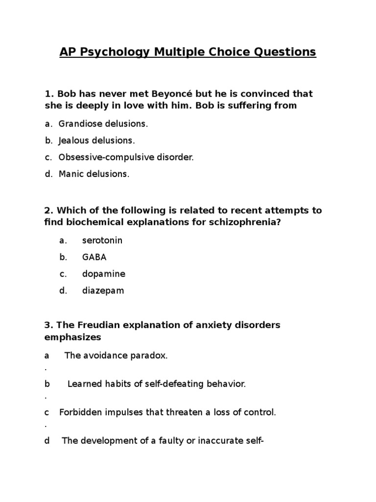 Ap Psychology Multiple Choice Questions | PDF | Obsessive–Compulsive ...