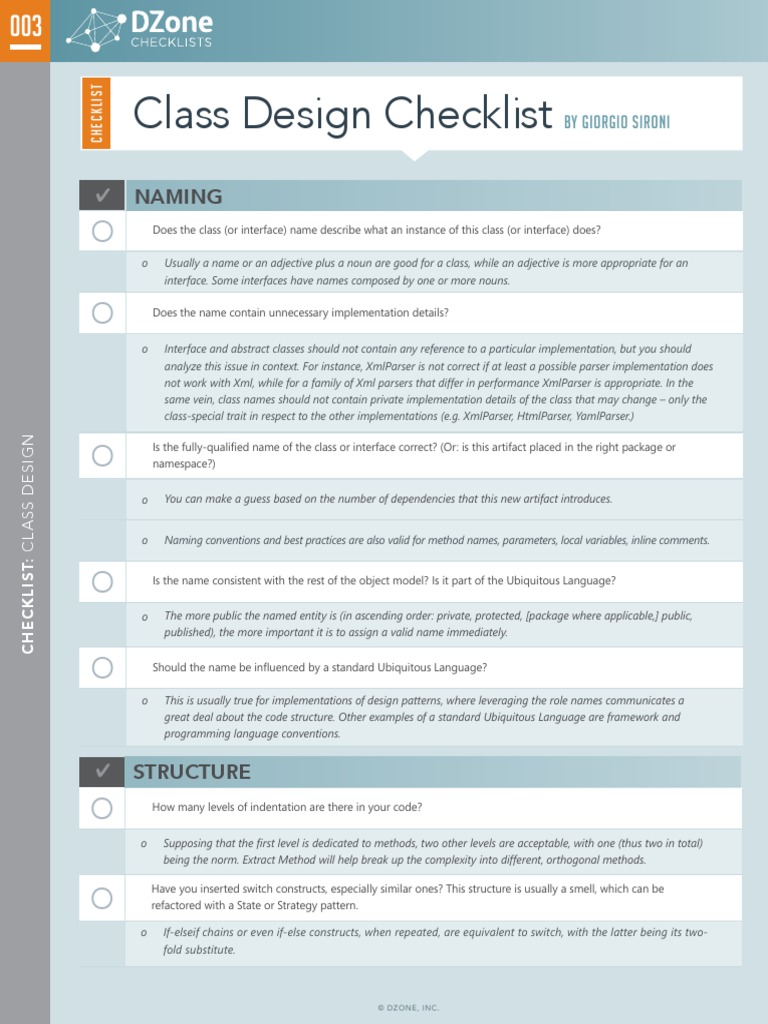 Dz Checklisttemplate Classdesign Pdf Class Computer Programming Inheritance Object