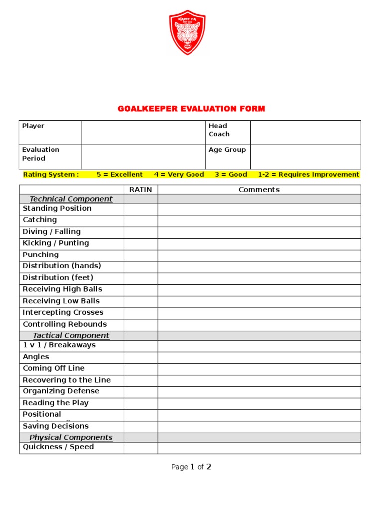 KAPIT FA Goalkeeper Evaluation Form | PDF