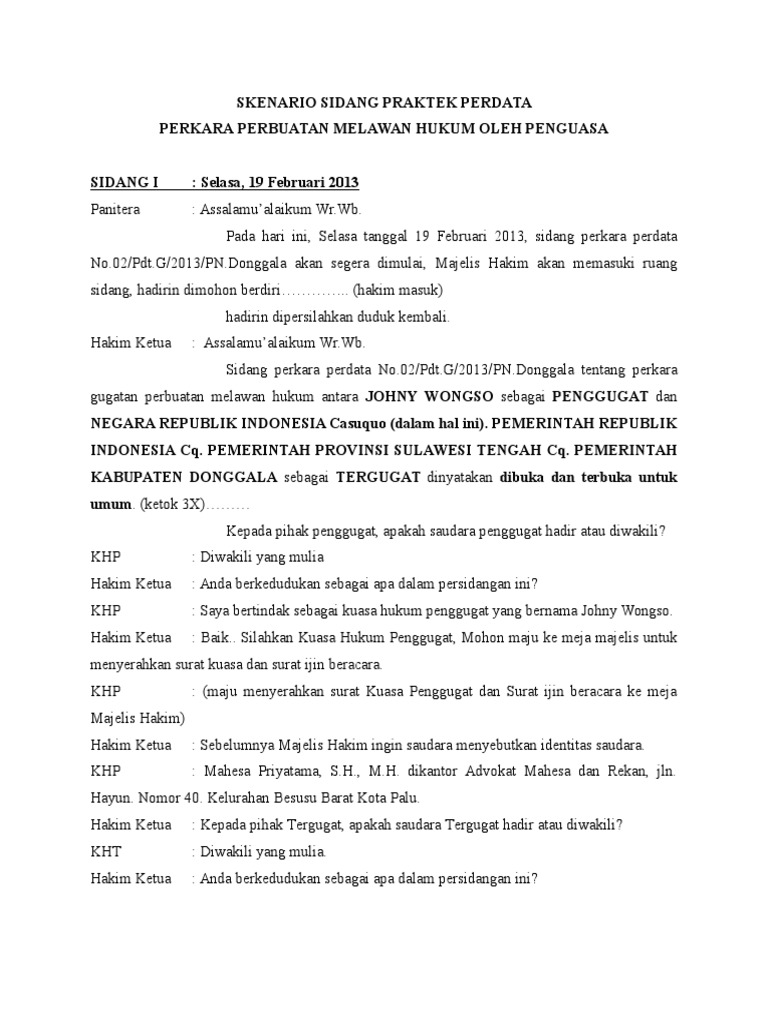 Skenario Sidang Praktek Perdata | PDF