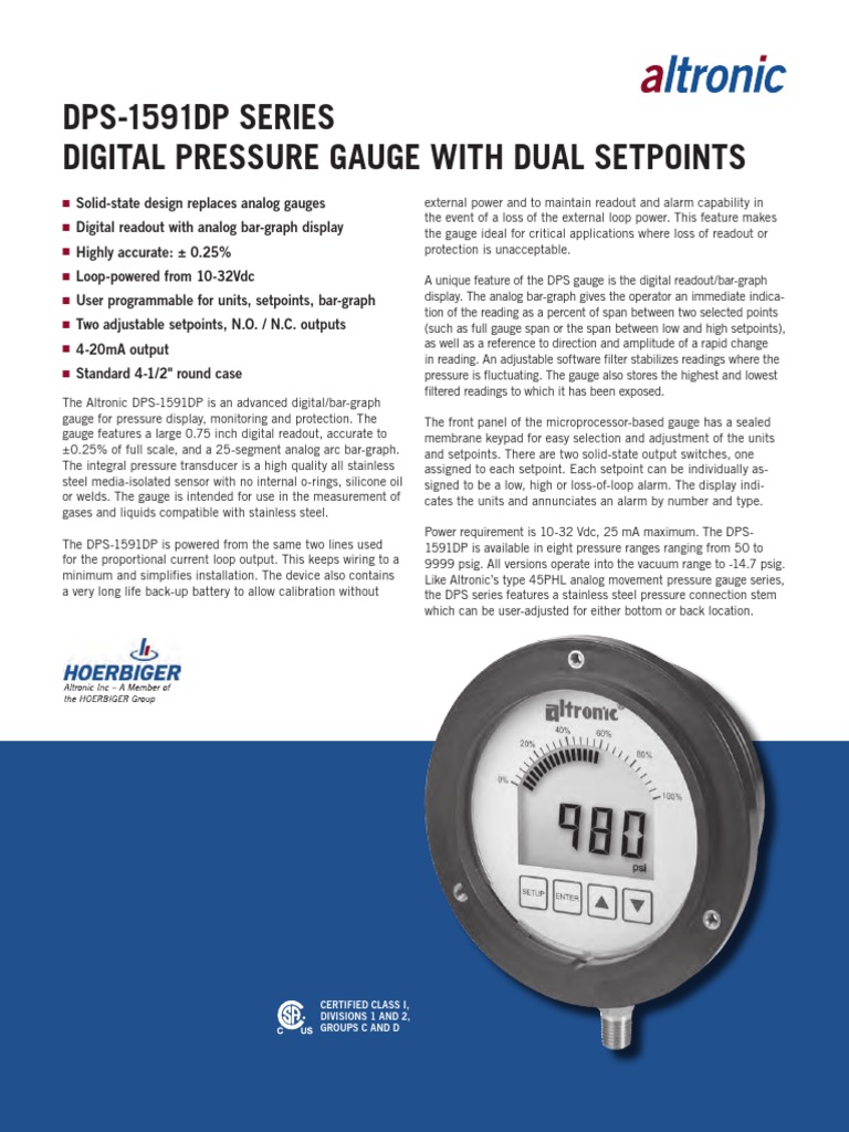 Altronic Digital Pressure Gauge | PDF | Pressure Measurement ...