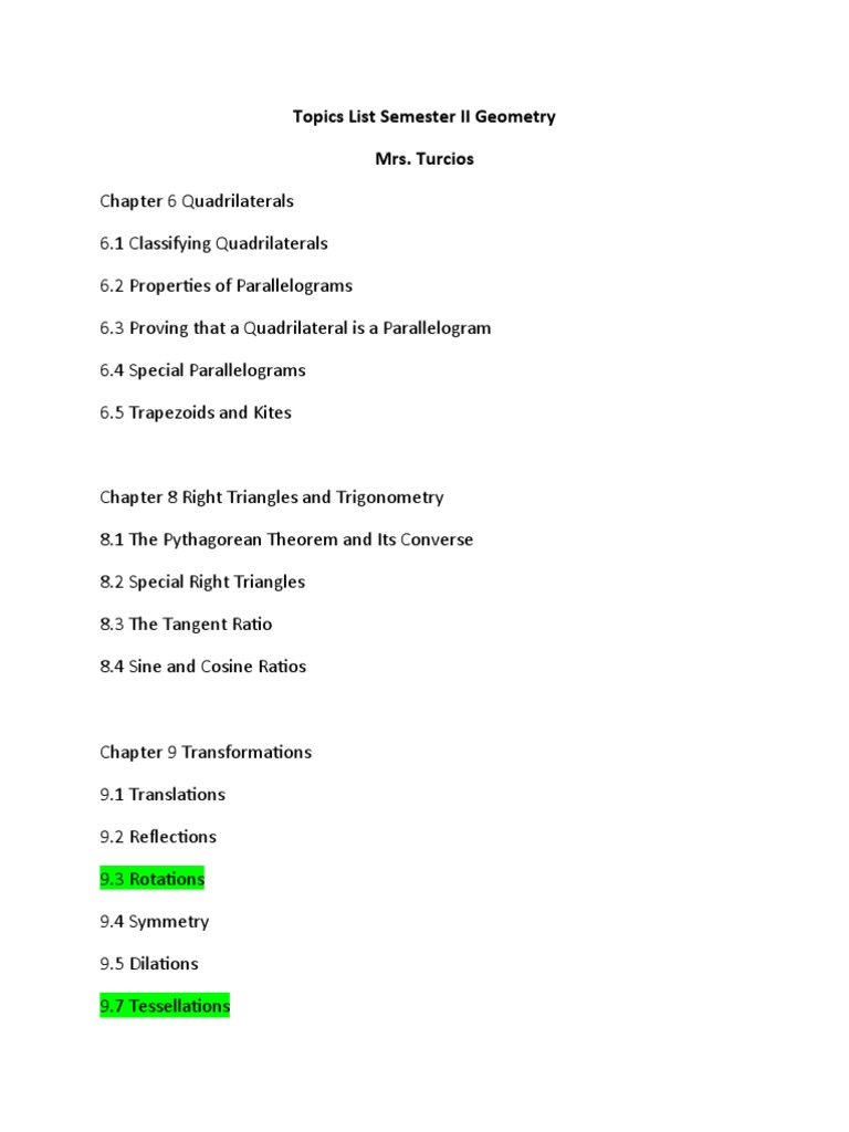Semester II Geometry Topics Overview | PDF