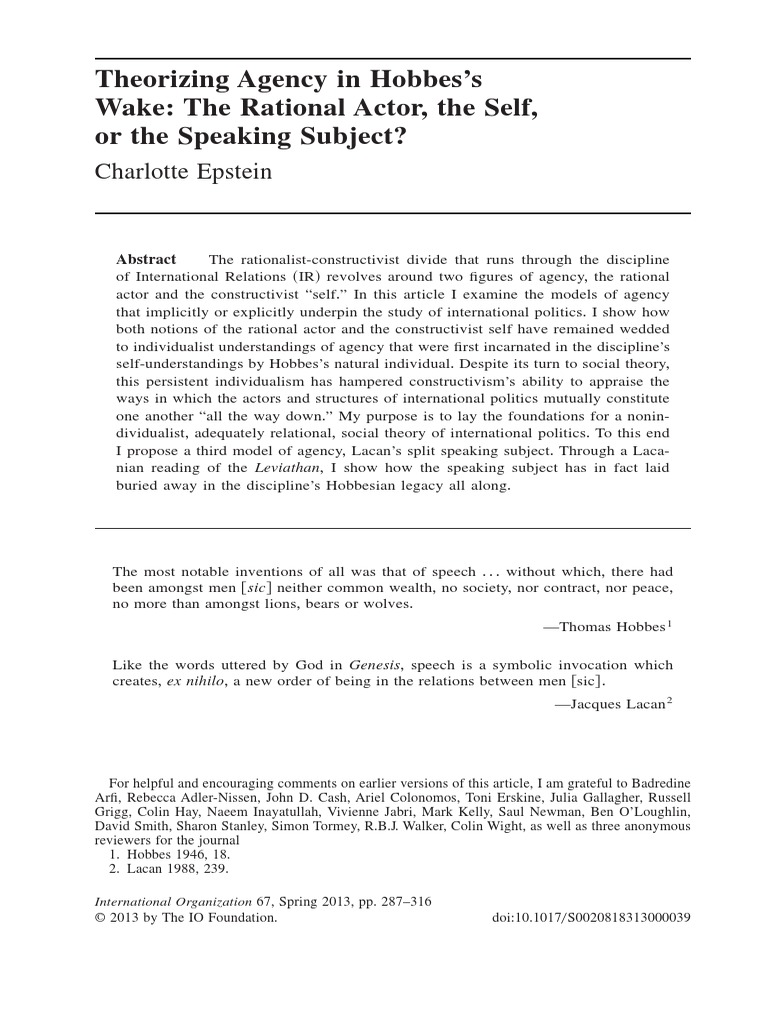 Hobbesian Theory | PDF | International Relations | Jacques Lacan