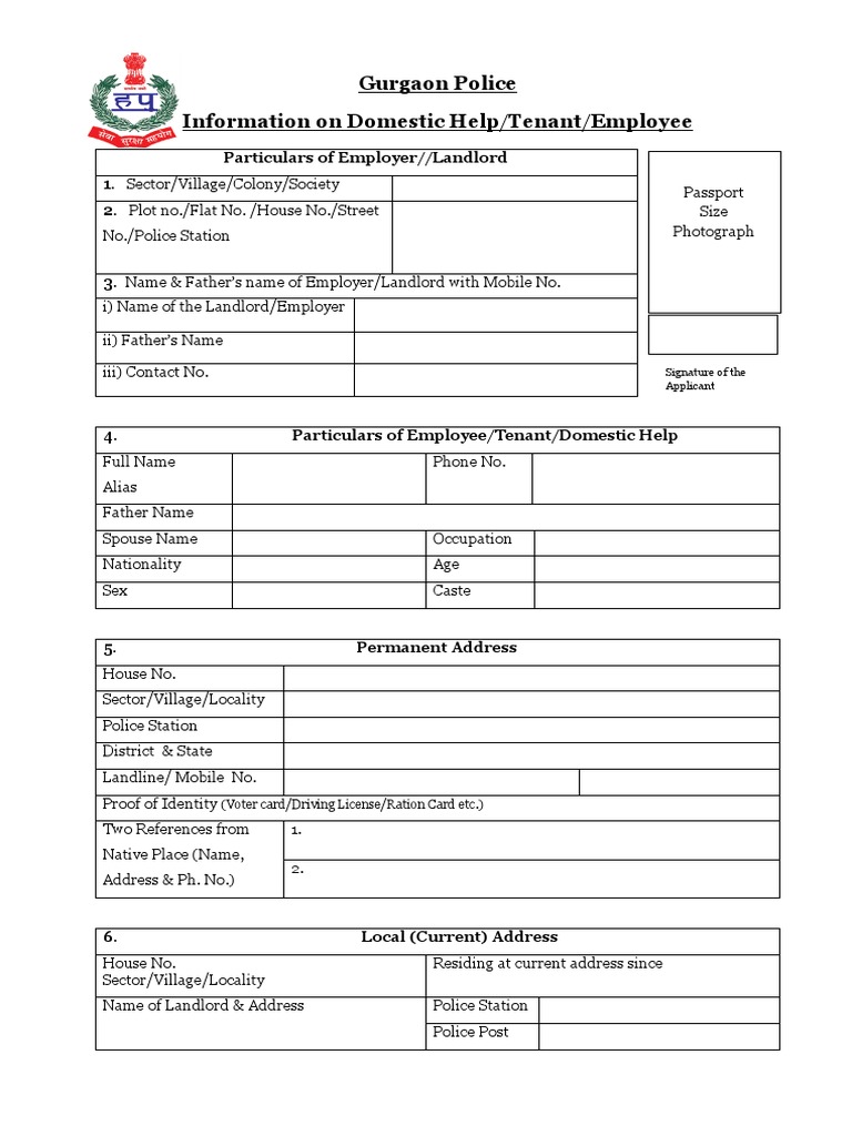 Police Verification Form For Tenants | PDF | Identity Document | Employment