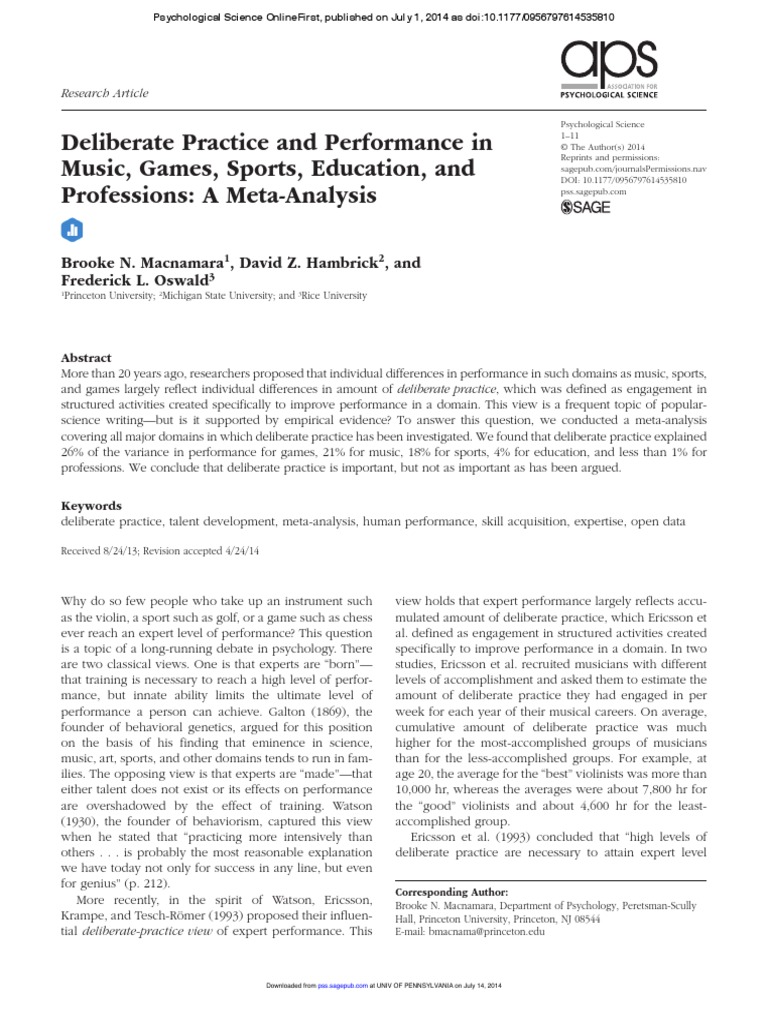 Deliberate Practice and Performance in Music, Games, Sports, Education ...