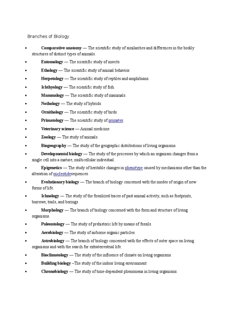 Branches of Biology | PDF | Organisms | Biology