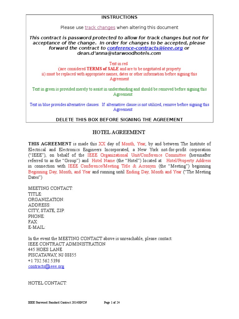 Hotel Contract Agreement for IEEE Event | PDF | Indemnity | Invoice
