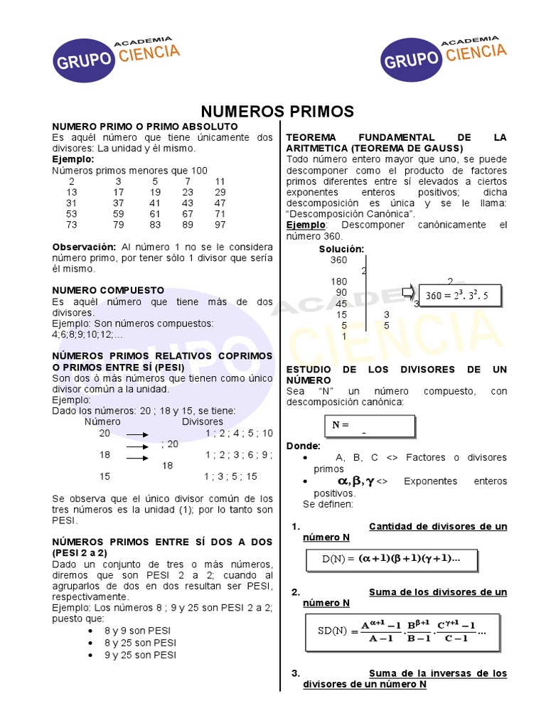 Divisores y Números Primos: Estudio | PDF | Número primo | División ...