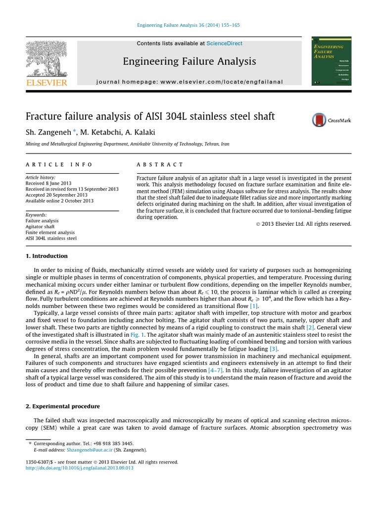 Fracture Failure Analysis of AISI 304L Stainless Steel Shaft | PDF ...