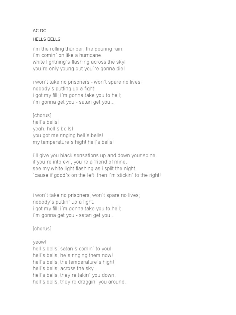 Hells Bells Lyrics by AC/DC | PDF