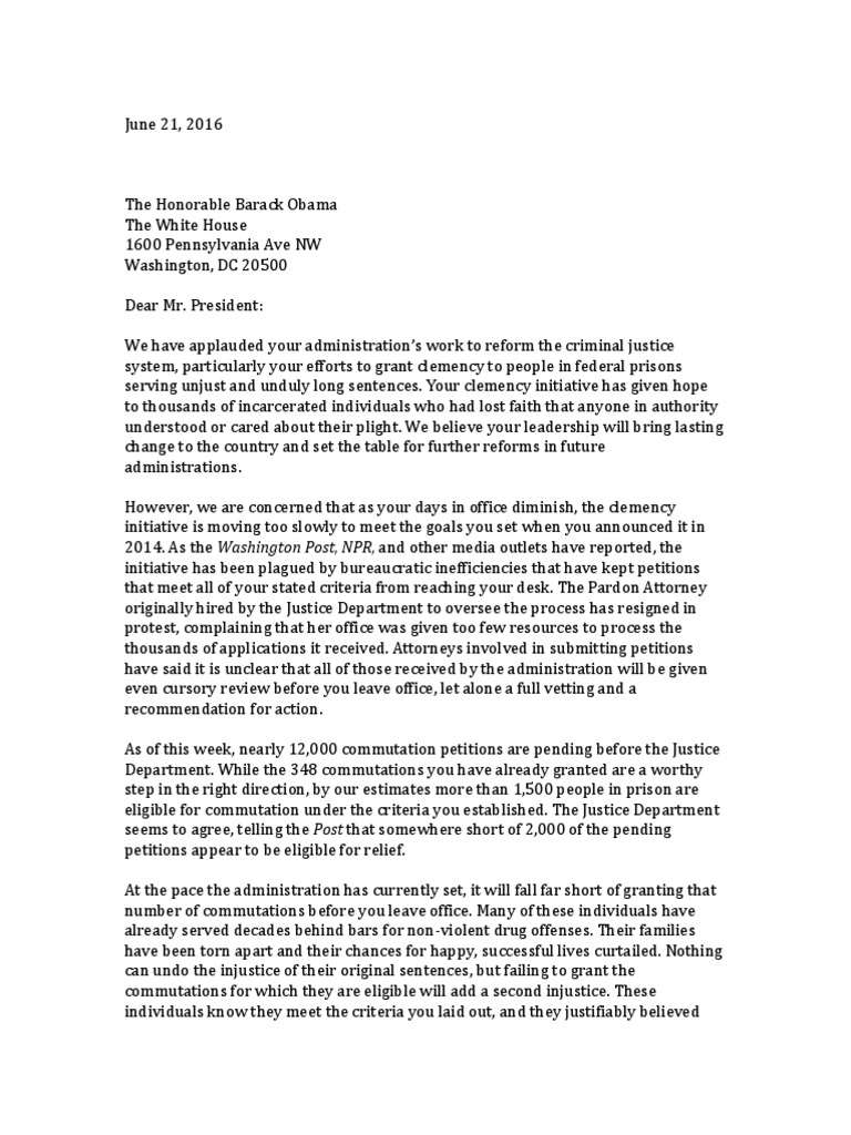 Clemency Open Letter To Obama | PDF | Pardon | Criminal Justice