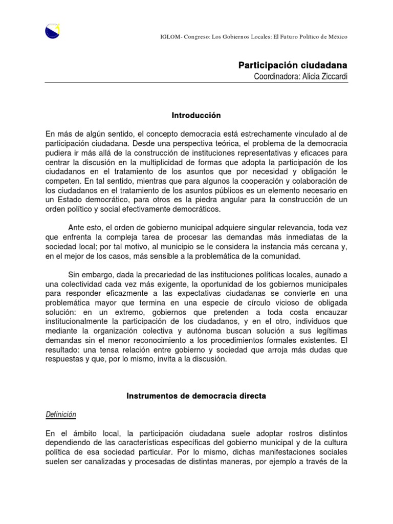 Ziccardi Participación Ciudadana | PDF | Democracia | Ideologías políticas