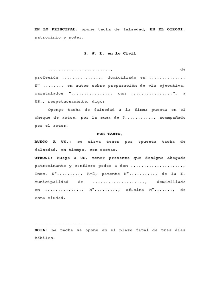 Modelo Escrito Civil Tacha de Falsedad | PDF