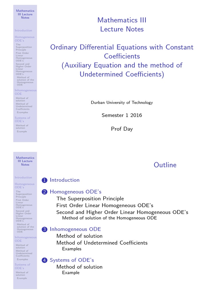 6 Odinary Differential Equations Notes Pdf Ordinary Differential