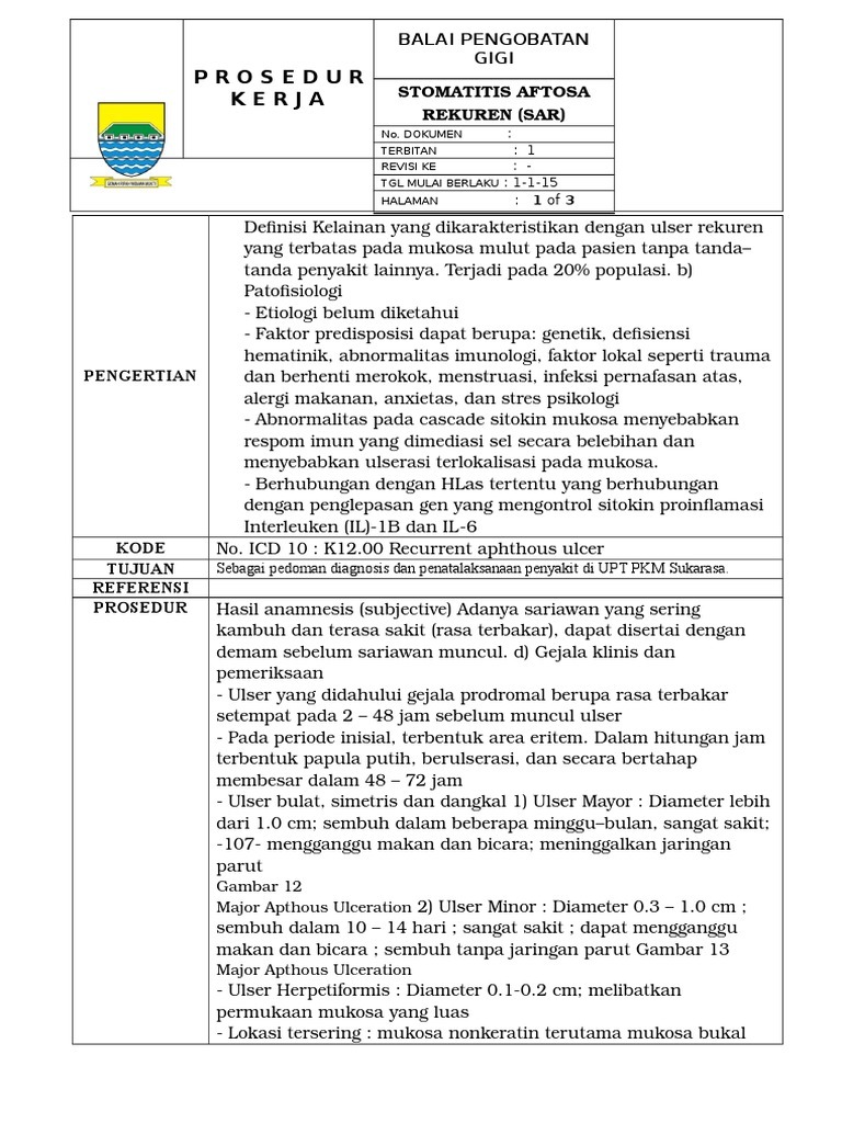 Sop Stomatitis Aftosa Rekuren (Sar) | PDF