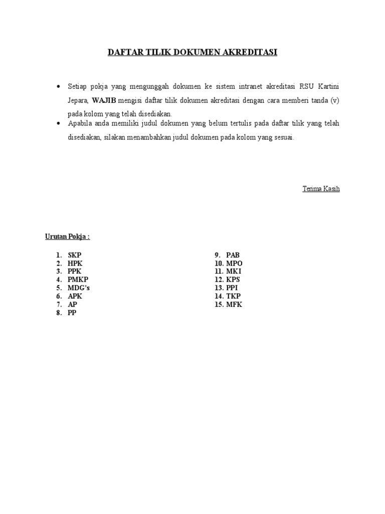 Daftar Tilik Dokumen Akreditasi (Wajib Diisi) | PDF | Sains & Matematika
